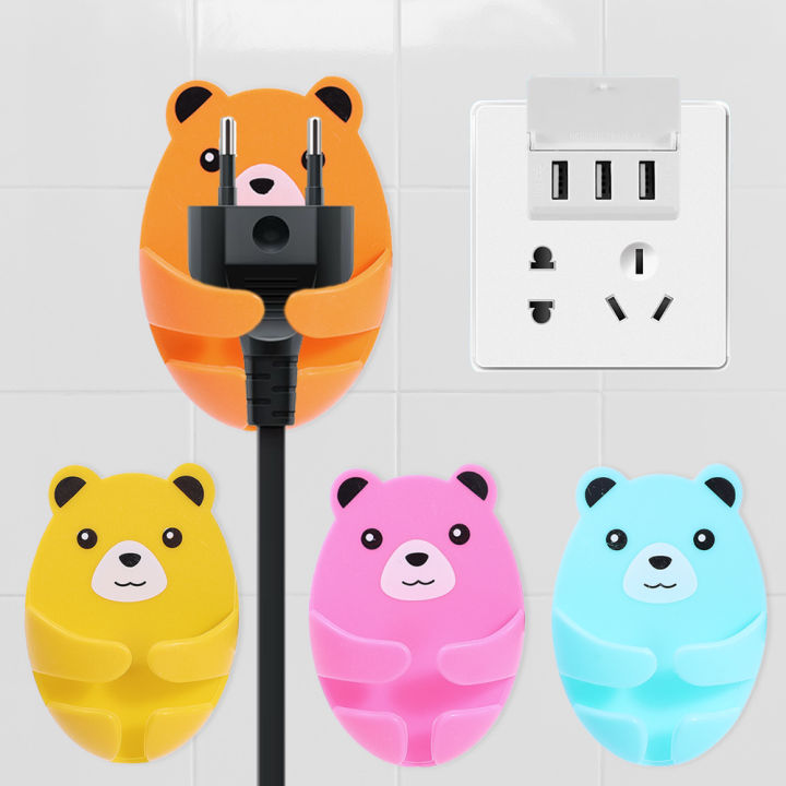 4pcs Wall Storage Hook Bear Plug Bracket Punch-free Power Plug Socket ...