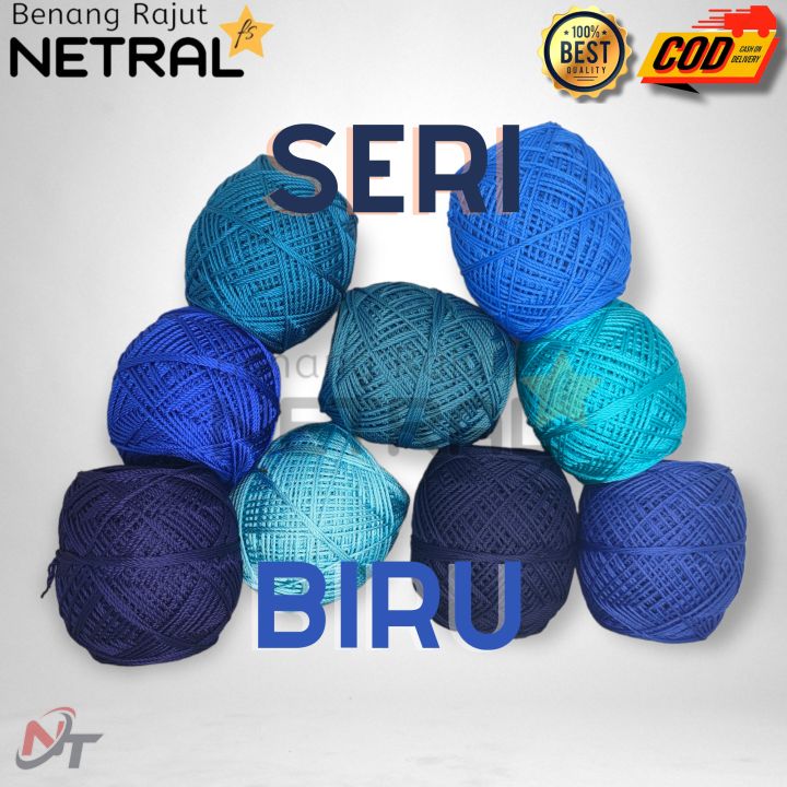 BENANG RAJUT POLYESTER KILAP & DOP SERI WARNA BIRU MERK NETRAL | Lazada ...