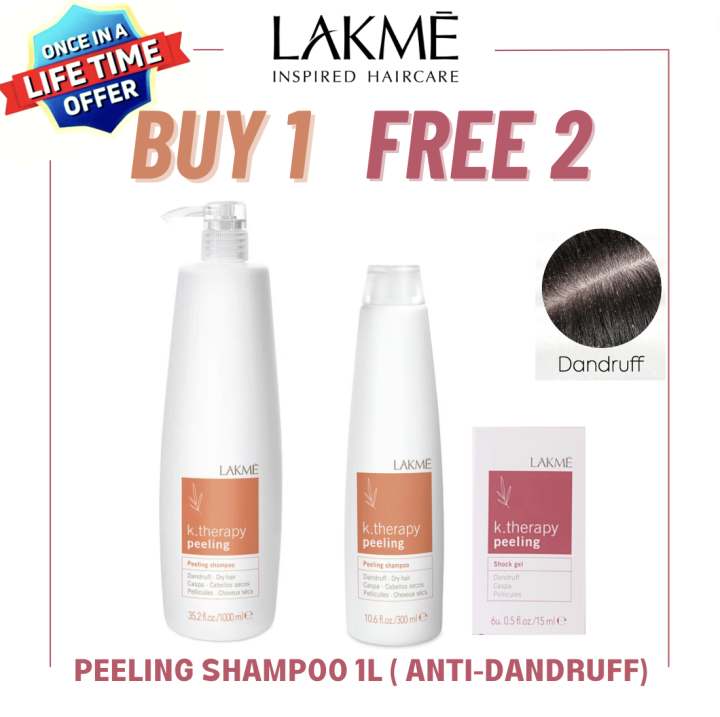 LAKME Peeling (Dry) Shampoo 1L – FREE Shampoo 300ml & Peeling Gel 6u ...