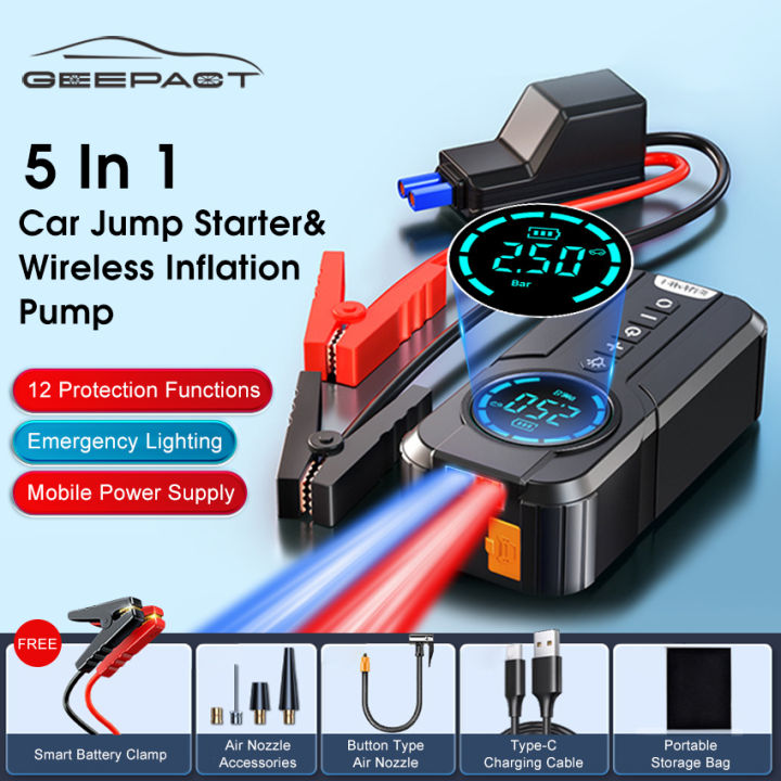 Geepact Car Jump Starter Wireless Inflation Pump Multi-Protection Smart ...