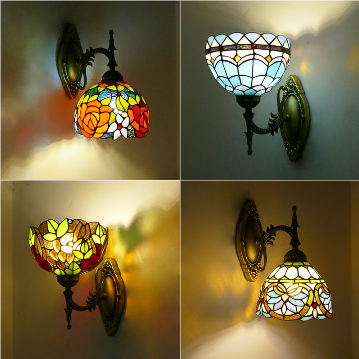 Wall Light Handmade Stained Glass Wall Lamp LED Wrought Iron Light for ...