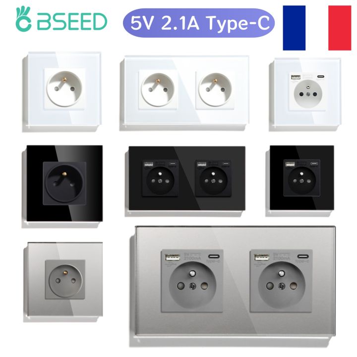 BSEED France Single Socket Double Wall Power Outlets Sockets Glass ...
