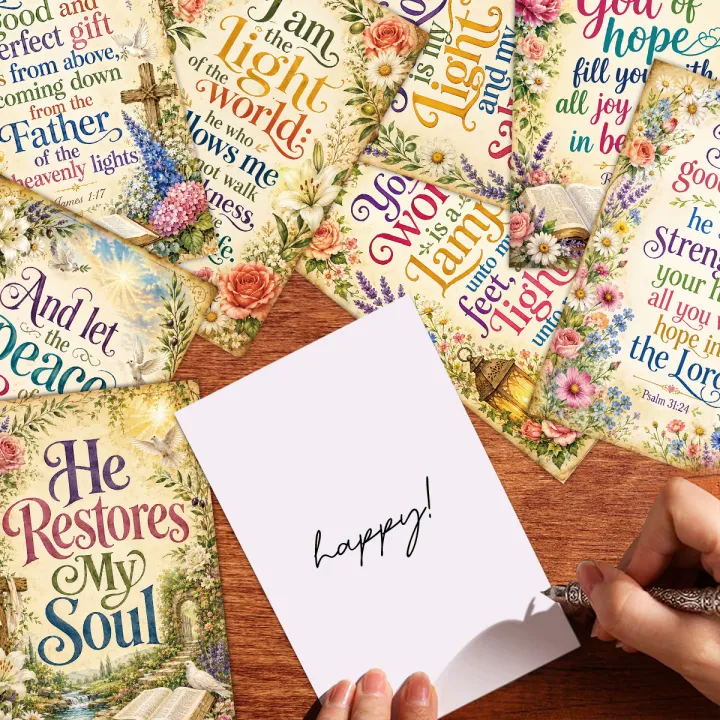 20pcs Colored Floral Bible Verse Scripture Postcards,Inspirational ...