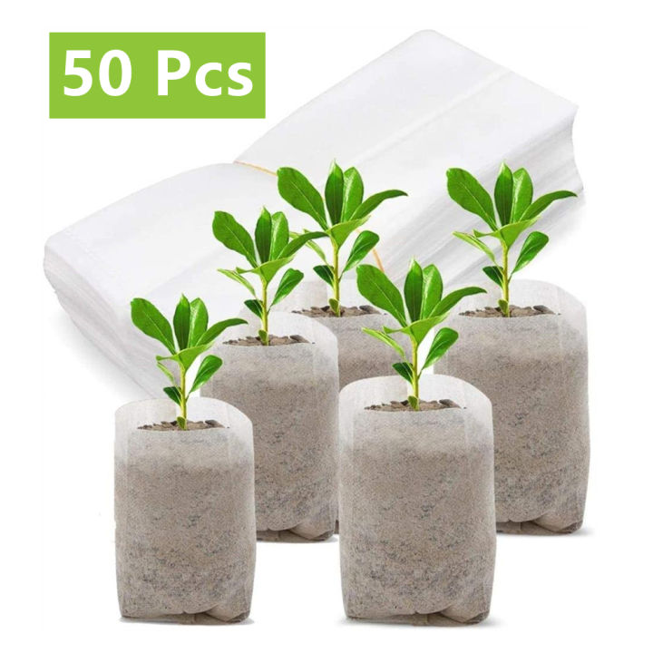 Seedling Bags 50 Pack Degradable Non-Woven Nursery Bags Fabric Seedling ...