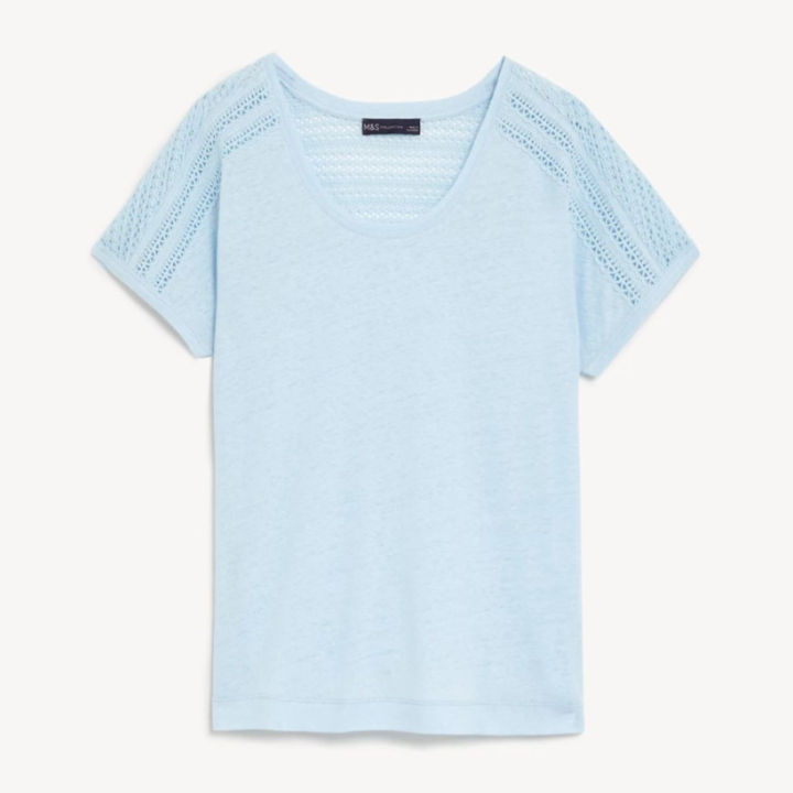 Marks & Spencer Women's Linen Rich Broderie Top (Ice Blue) | Lazada PH
