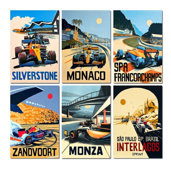 Retro F1 Racing Car Posters Formula 1 Neon City Canvas Painting Wall ...