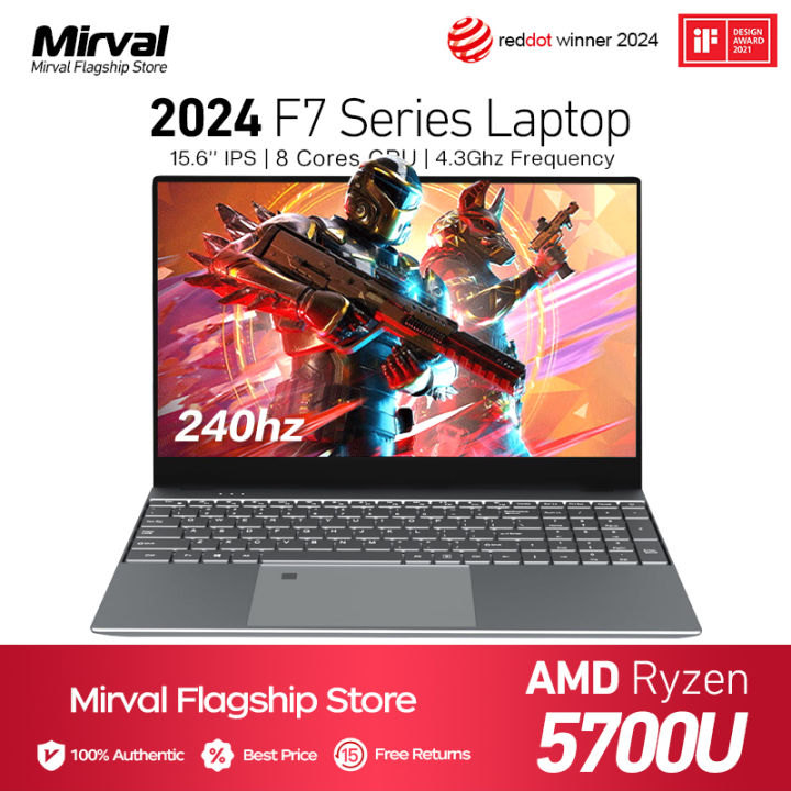 Mirval F7 Laptop Gaming 16GB DDR4 512GB SSD Computer 240Hz 2.5K 15.6'' IPS AMD Ryzen R7 5700U 8 ...