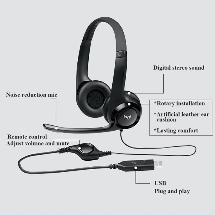 ☀ Logitech H390 Headset Noise Cancellation with Microphone USB Wired Computer Headphone with ...