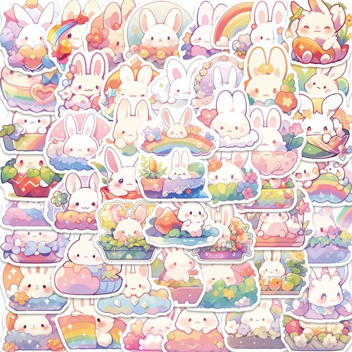 50Pcs cartoon rainbow rabbit Stickers DIY Luggage Laptop book ...