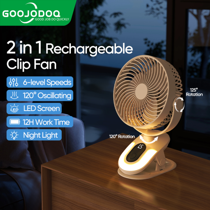 GOOJODOQ Mini Fan 5000mAh Portable Fan LED Table Fan Desktop Fan Hook ...