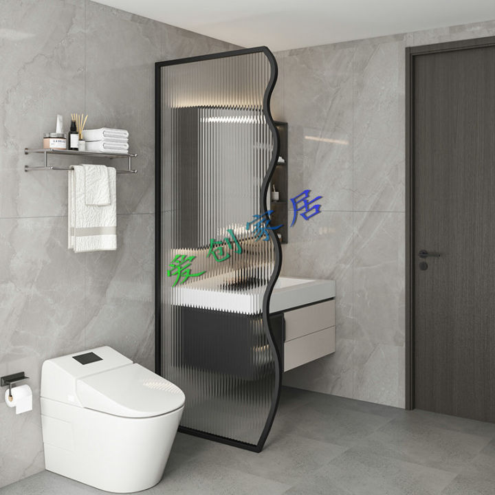 Modern Minimalist Bathroom Wave Glass Partition Screen Iron Craft ...