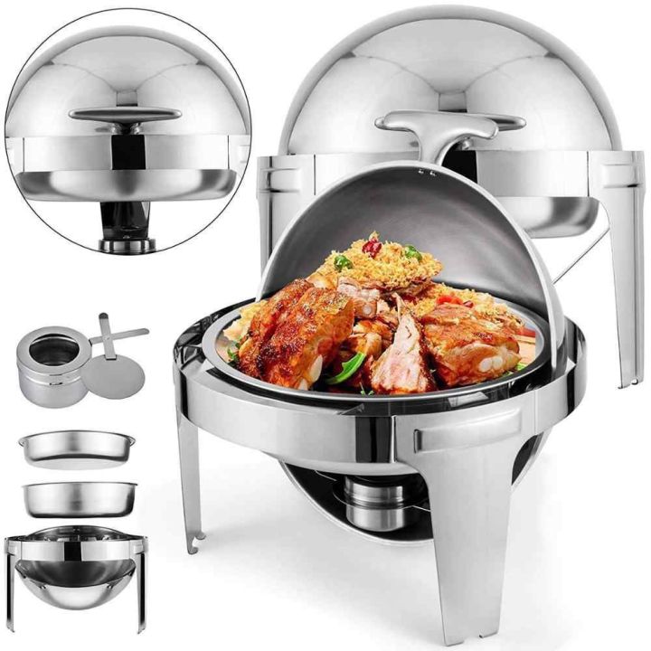 MD SINAR 47cm Stainless steel round roll top chafing dish / buffet set ...