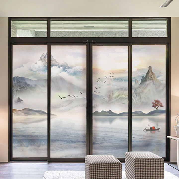 New Chinese Style Decorative Frosted Glass Stickers for Living Room ...