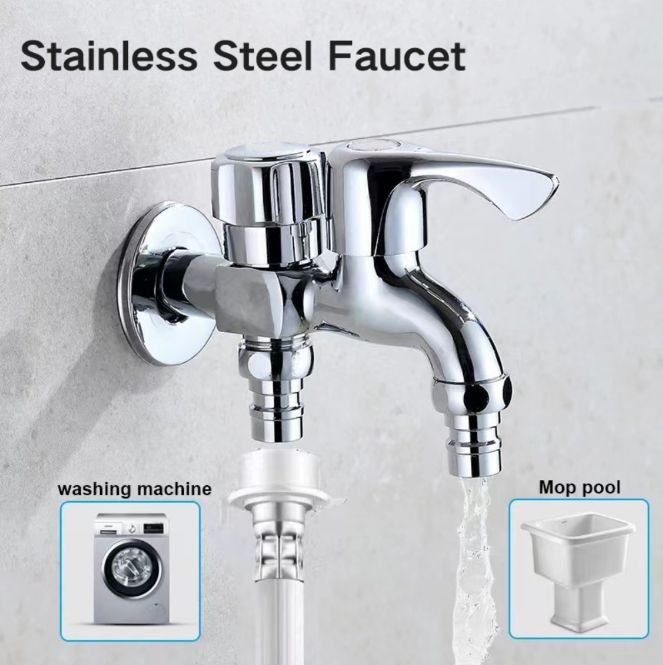 SUS304 Stainless Steel Two Way Faucet Washing Machine Faucet 1 in 2 Out ...