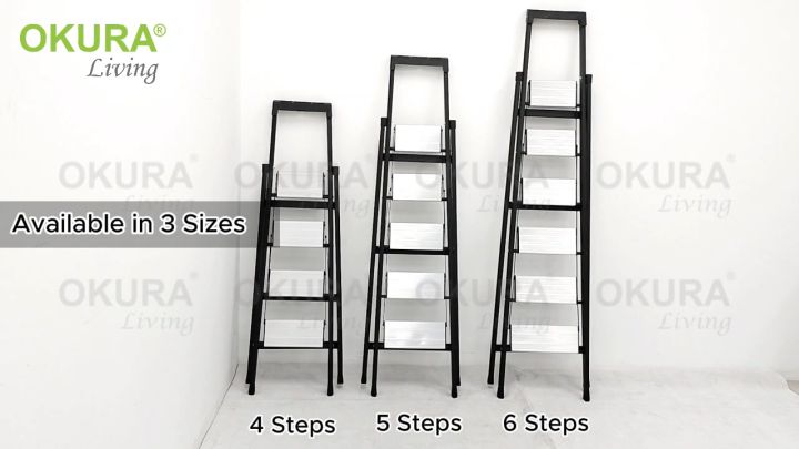 OKURA 4 / 5 / 6 Foldable Aluminum Alloy Pedal Steps Ladder Portable Triangle Household Indoor ...