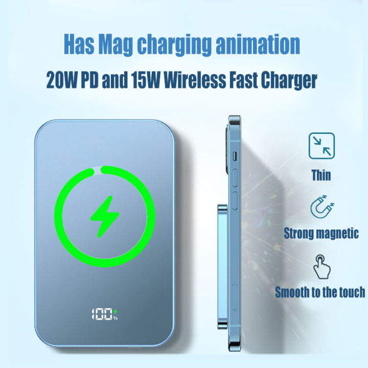 Power Bank 10000mAh 15WFast Wireless Charger External Auxiliary Battery ...