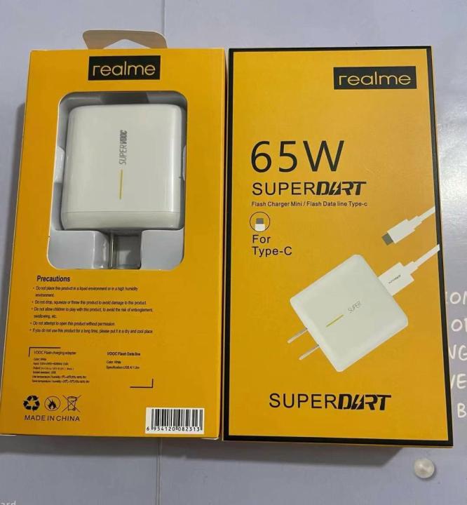 Realme 65W superdart flash charger with type C cable yellow box | Lazada PH