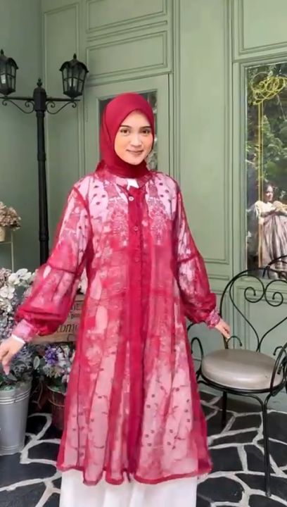 OUTER ATASAN KEKINIAN / LONG OUTER CARDIGAN BROKAT / ATASAN BROKAT ...