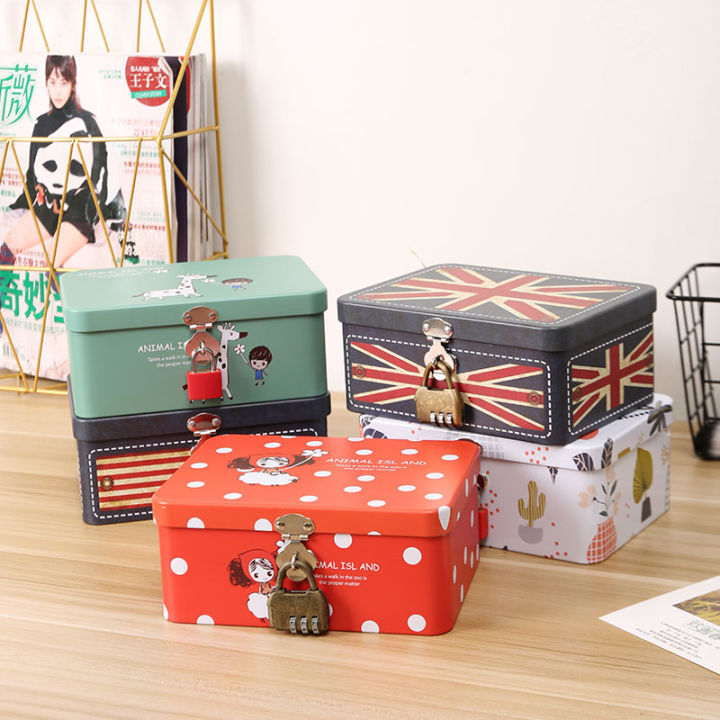 Iron Box Storage Box Cute Password Lock Box Desktop Coin Cosmetic Boys ...