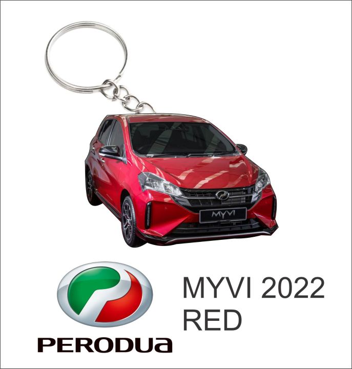 perodua Myvi 2022 red keychain 2d myvi red myvi merah | Lazada