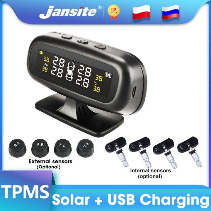 Jansite Solar TPMS Car Tire Pressure Alarm Monitor System Display Intelligent Temperature ...