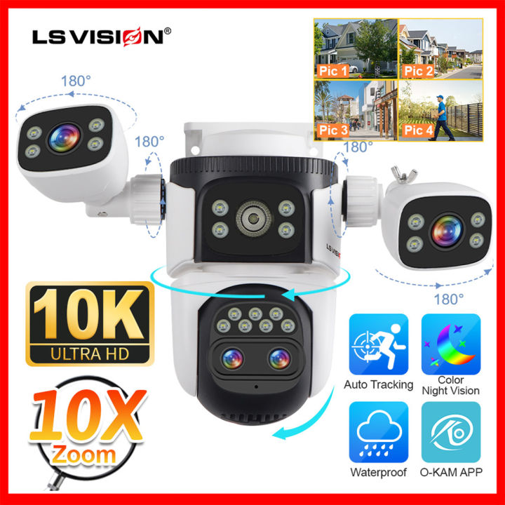 LS VISION กล้องวงจรปิด4เลนส์20MP 10K 10X ระบบ WIFI,กล้องรักษาความปลอดภัยสำหรับบ้านติดตามแบบ ...