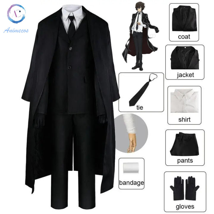 Anime Bungo Stray Dogs Dazai Osamu Cosplay Costume Set Black Jacket ...