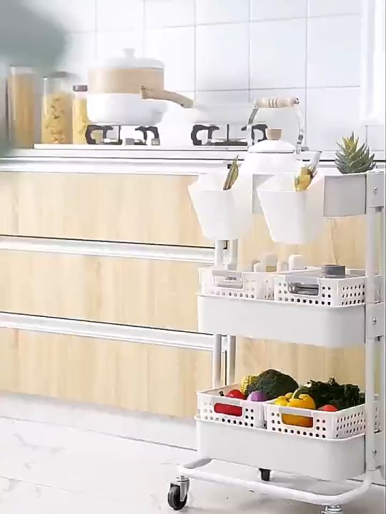 Metal 3 Layers Trolley with Basket Shelf Storage Trolley Rack Quality ...