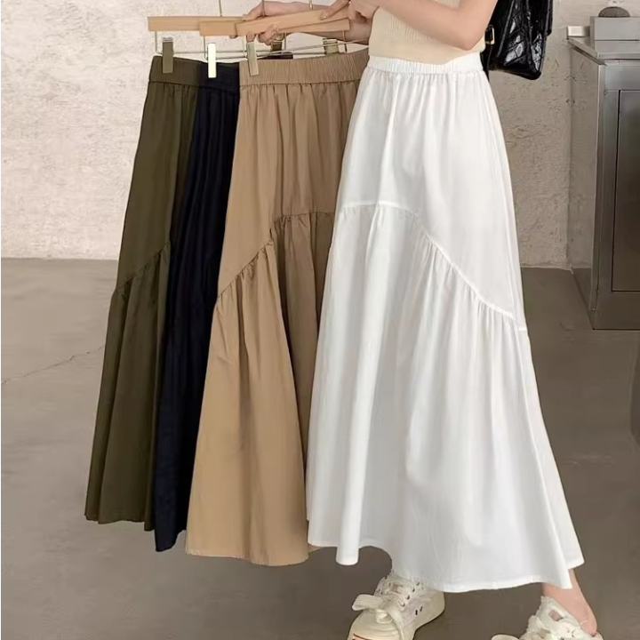High Waist Maxi White Skirt Korean Casual Women's A Line Long Skirt ...