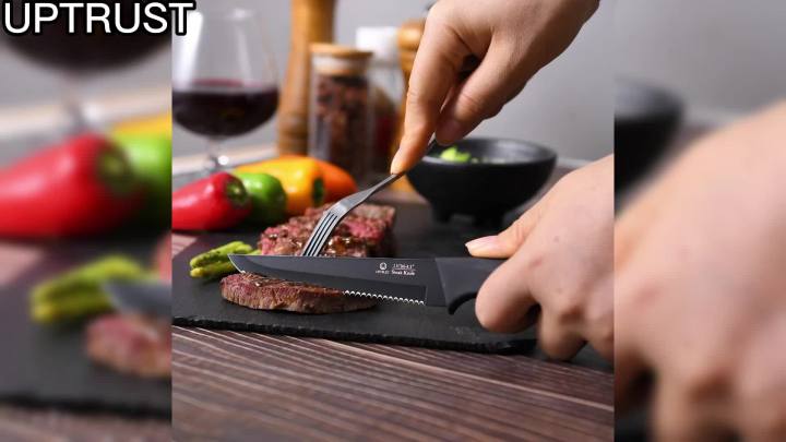 ชุดมีดสเต็ก UPTRUST 6 ชิ้น มีดสเต็กสแตนเลสคาร์บอนสูง ปลอดภัยสำหรับ ...