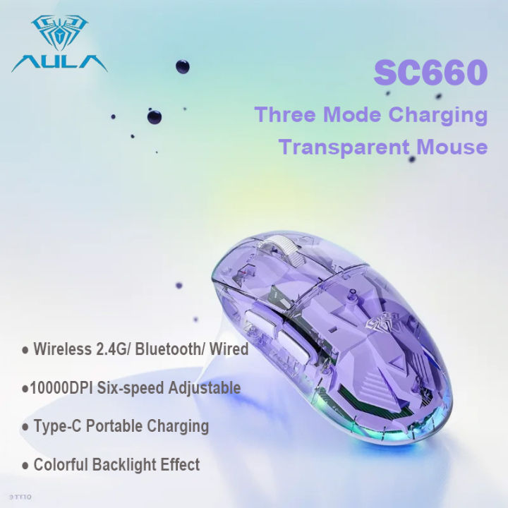 AULA SC660 Transparent Wireless Bluetooth Mouse Three-mode Connection ...