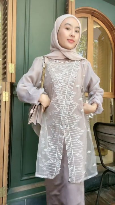 Zize Outer Brokat Organza Full Payet / Tunik Brukat / Tunik SIlang ...