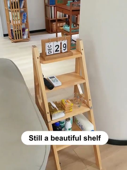 Bamboo Ladder Chair Folding Wood Solid Multi-function Household Ladder ...