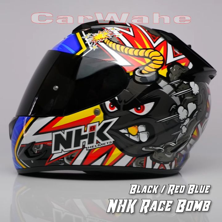 LARGE RACE PRO BOMB Single Visor Full Face Black Red Blue Glossy NHK ...