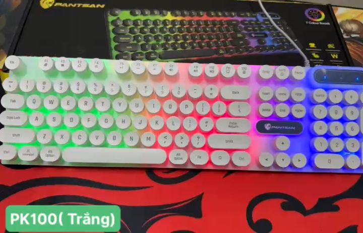 (Màu trắng) Bàn phím máy tính gaming giả cơ PANTSAN PK100 có dây nút tròn Led 7 màu chơi game và ...