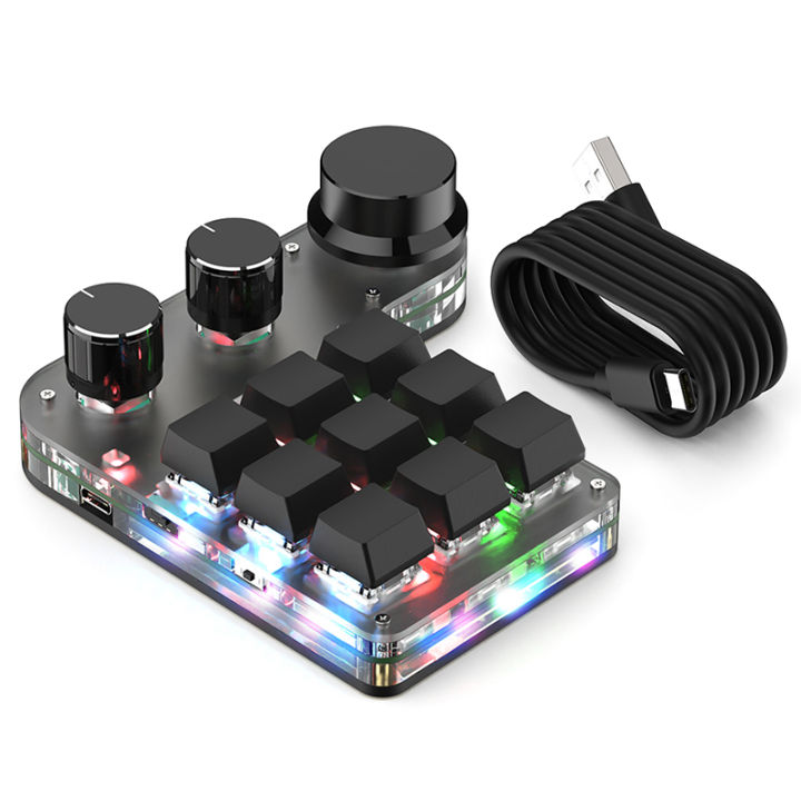 Programming Macro Custom 9 Key 3 Knob Keyboard Rgb Copy Paste Mini Button Photoshop Gaming 