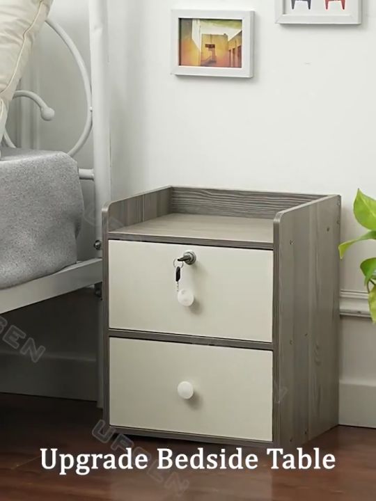 Simple Bedside Table With Drawer Storage Cabinet Lock Wood Side Table ...