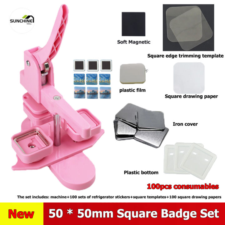 🔥NEW🔥50mm Square - Badge Machine+Pin/Magnetic Badge 100 Sets Of ...