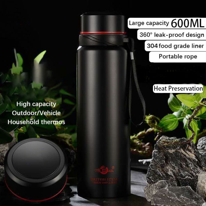 600ml Large Capacity Stainless Steel Vacuum Thermos Flask Insulated Water Bottle Coffee Travel ...