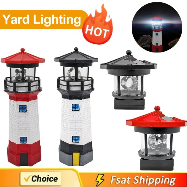 LED Rotating Lighthouse Solar Light Outdoor Rotating Beam Sensor Beacon ...