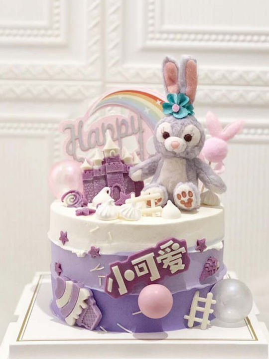 Birthday Cake Decoration Purple Rabbit Princess Rainbow Plug-In Crochet ...