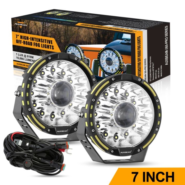 LED Driving Lights 7 Inch Round 115W Hyper Spot Beam Work Amber ...