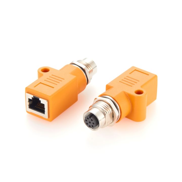 M12 to RJ45 Ethernet Panel Mount Bulkhead Adapter Right Angle M12 A ...