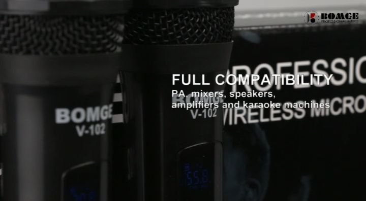 ระบบไมโครโฟนไร้สายแบบใช้มือถือ BOMGE VHF สองช่องสัญญาณ รวมถึงตัวรับและไมโครโฟนตัวส่งสัญญาณไดนาม ...