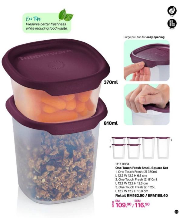 Tupperware One Touch Fresh Small Square Set | Lazada
