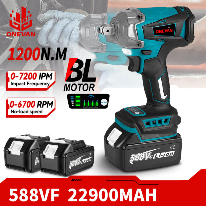 ONEVAN 1200N.M Torque Brushless Electric Impact Wrench 1/2 Inch ...