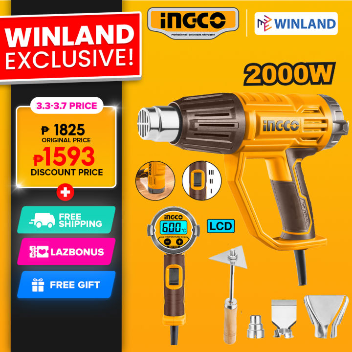 Ingco by Winland Construction hair dryer Heat Gun 2000W LCD display ...