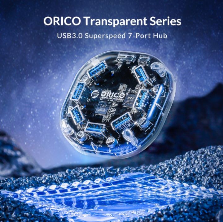 ORICO Clear 4 Ports 5Gbps USB3.0 Transparent HUB High Speed USB3.0 Splitter with Micro USB Power ...