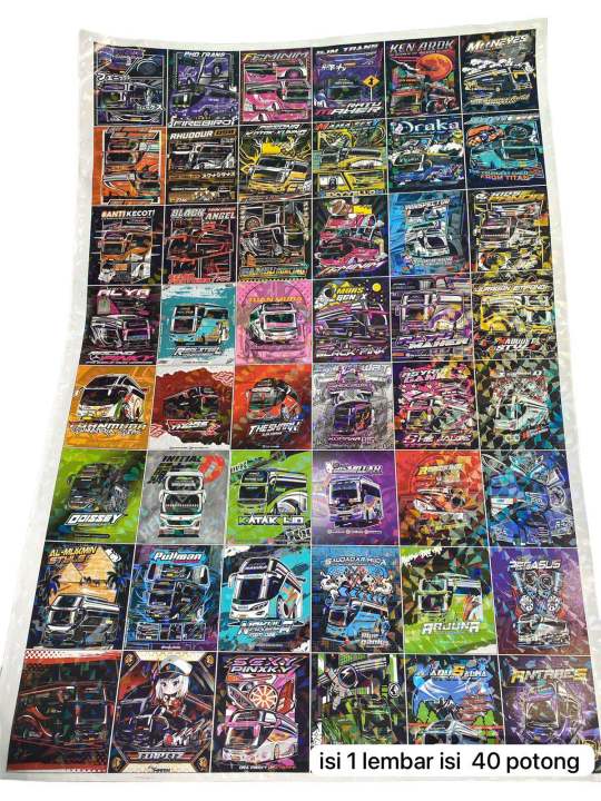 stiker bus telolet lembaran hologram 1 lembar isi 40 potong/stiker ...