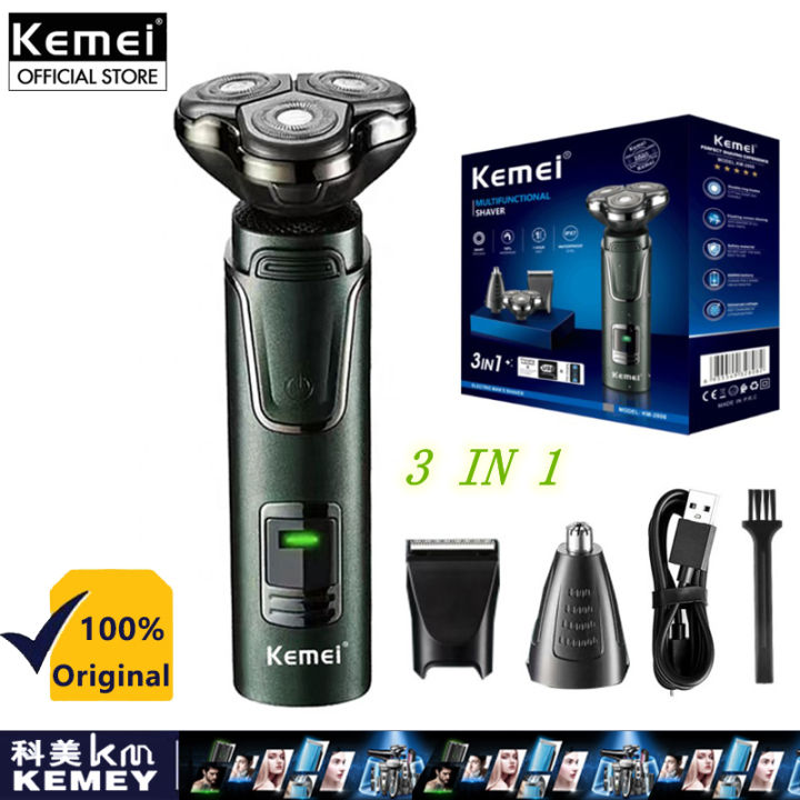 Kemei KM-2808 3 in1 Rechargeable Electric Shaver Beard Facial Hair Trimmer Stubble Nose Ear ...